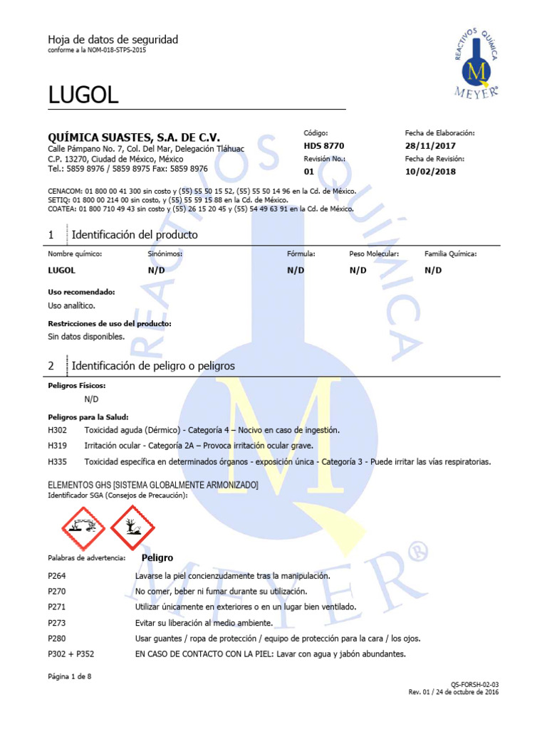 Hds Lugol 8770 | PDF | Residuos | Agua