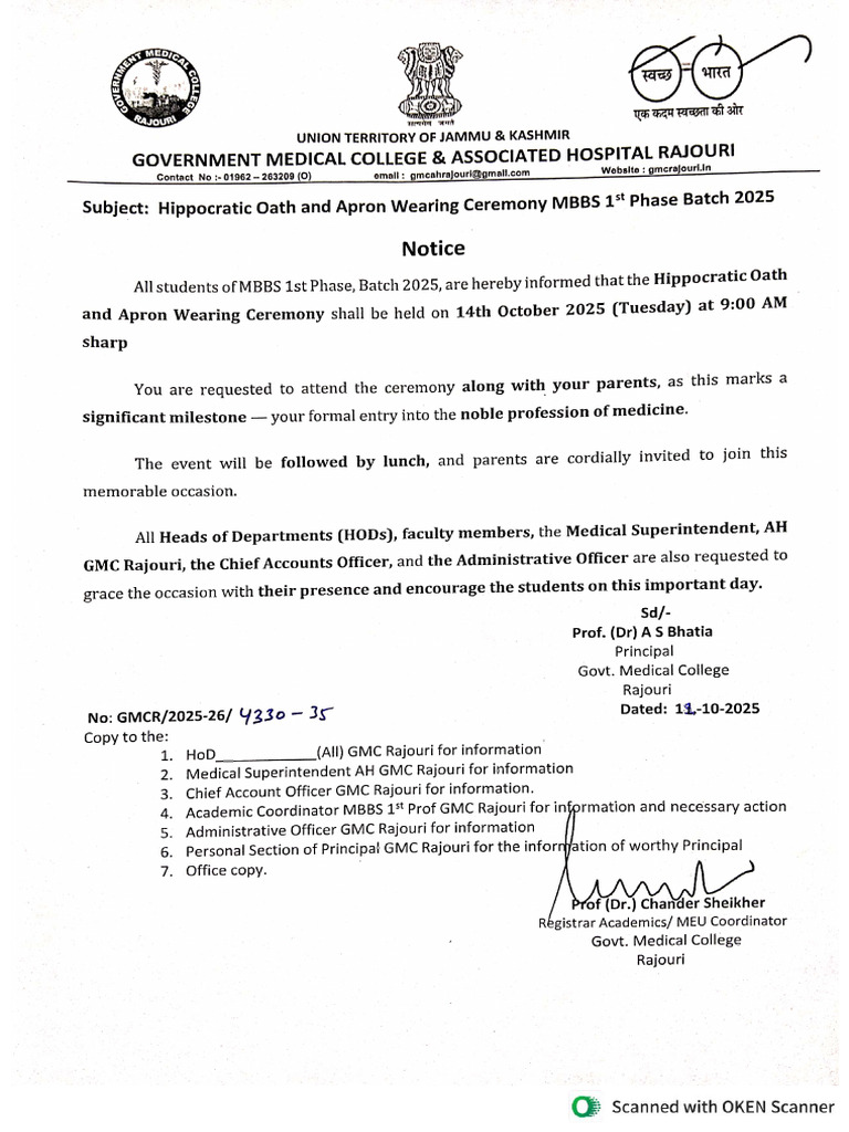 MBBs Oath N Apron Wearing Batch 2025 | PDF
