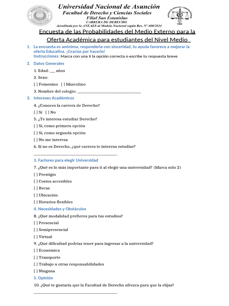 Encuesta sobre Intereses Académicos en Derecho | PDF