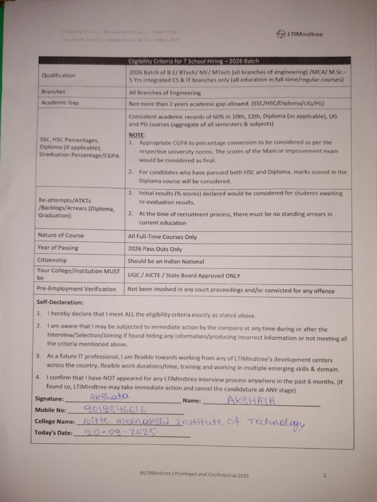 LTI Mindtree Eligibility | PDF | Career And Technical Education | Vocational Education