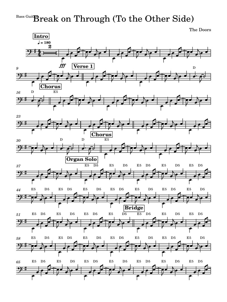 Break on Through Bass Tab Guide | PDF | Rock Music | Rock Songs