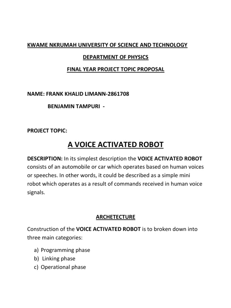 Voice Activated Robot Project Proposal | PDF | Computers