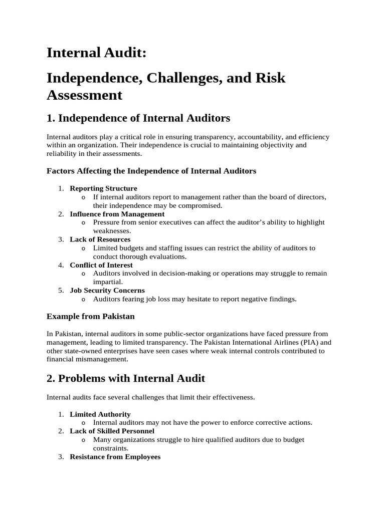 Internal Audit: Independence & Risk Challenges | PDF | Audit | Internal ...