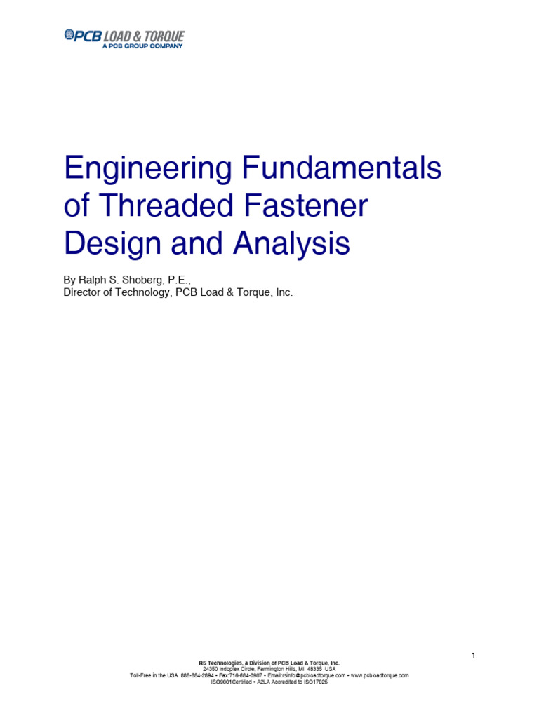 Threaded Fastener Design Fundamentals | PDF | Deformation (Engineering ...