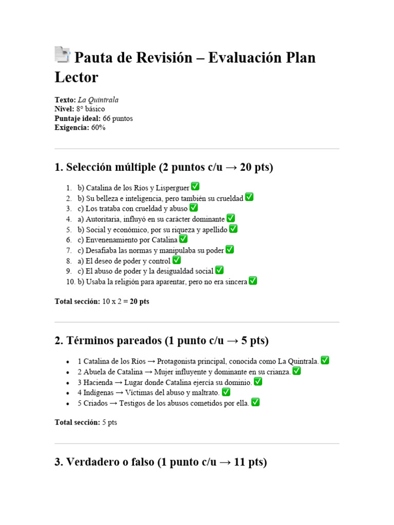 Evaluación de La Quintrala para 8° Básico | PDF