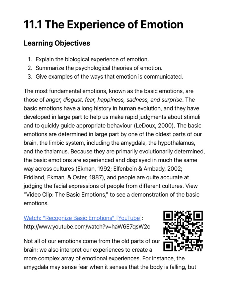 The Experience of Emotion - Introduction To Psychology | PDF | Emotions ...
