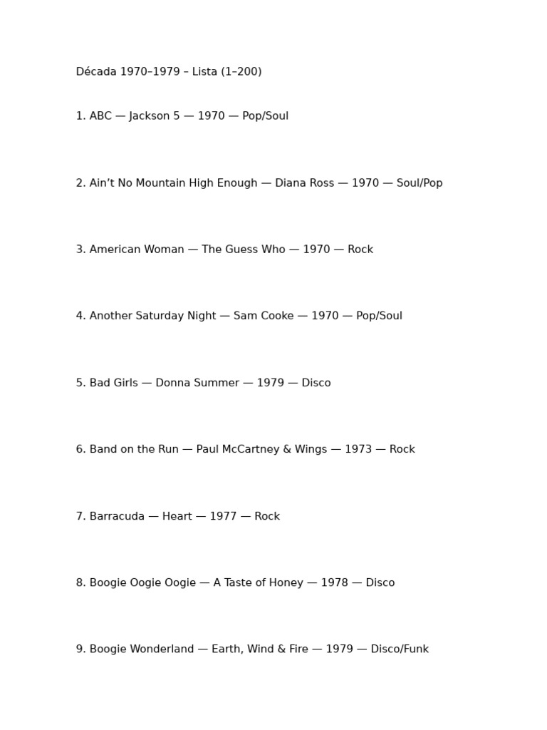 Top Songs of the 1970s: A Complete List | PDF | Funk | Music