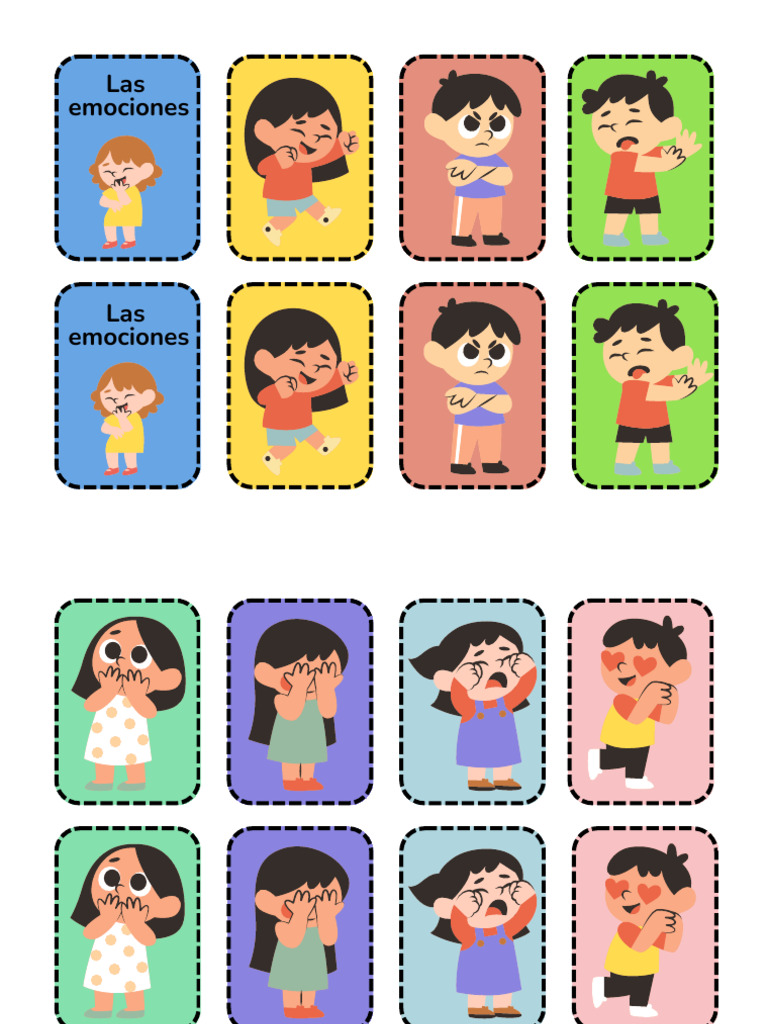 Tarjetas Educativas para Memorama de Las Emociones Ilustrado en Colores ...