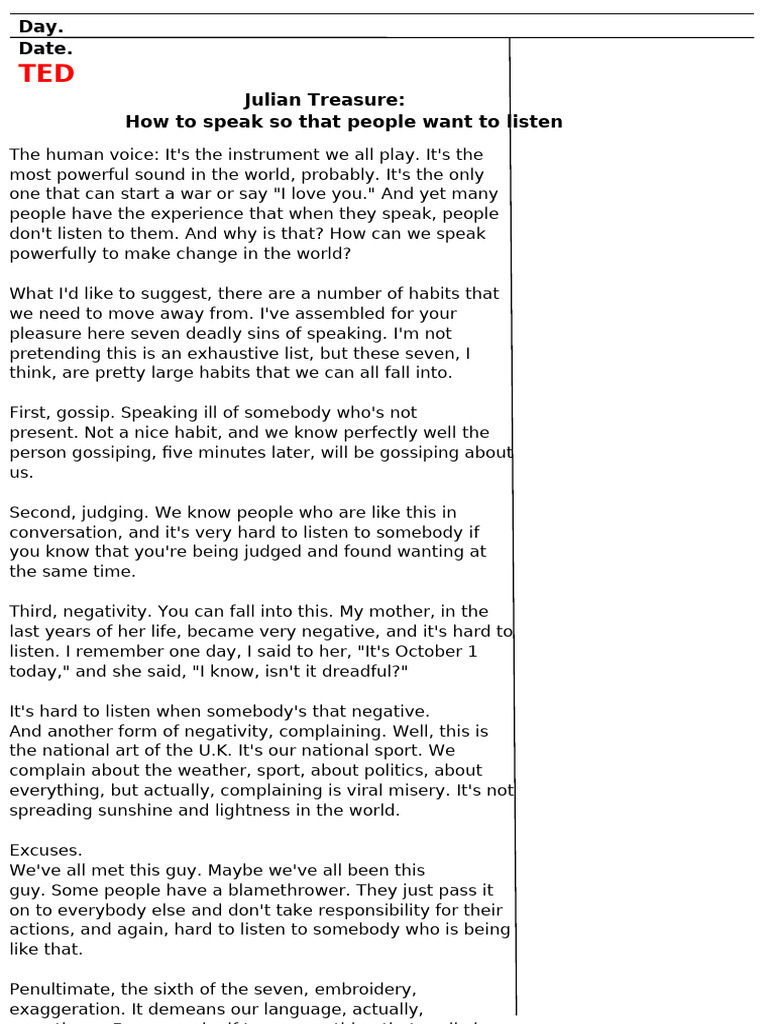 Ted Talk 1 How To Speak So That People Wanna Listen | PDF | Sound