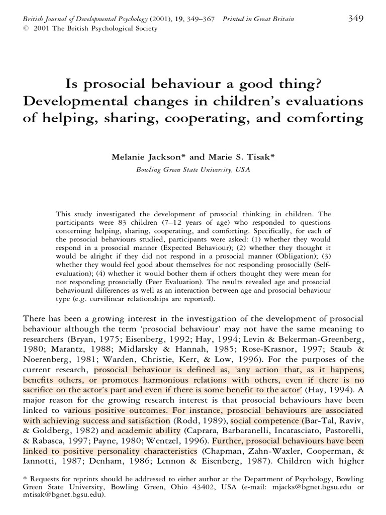Development of Prosocial Behavior in Children | PDF | Methodology ...