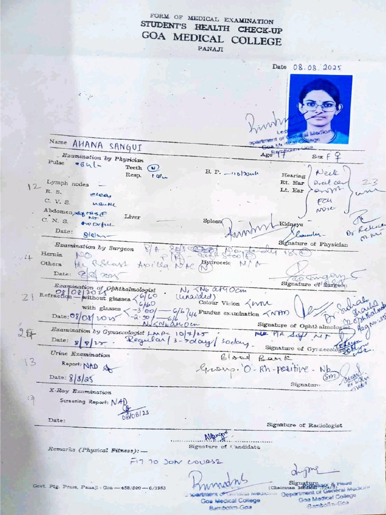 Ahana Medical Certificate GMC | PDF