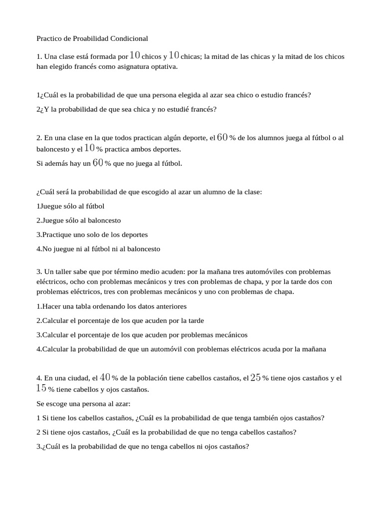 Práctico 4 de Probalidad Condicional 1 2020 | PDF | Probabilidad