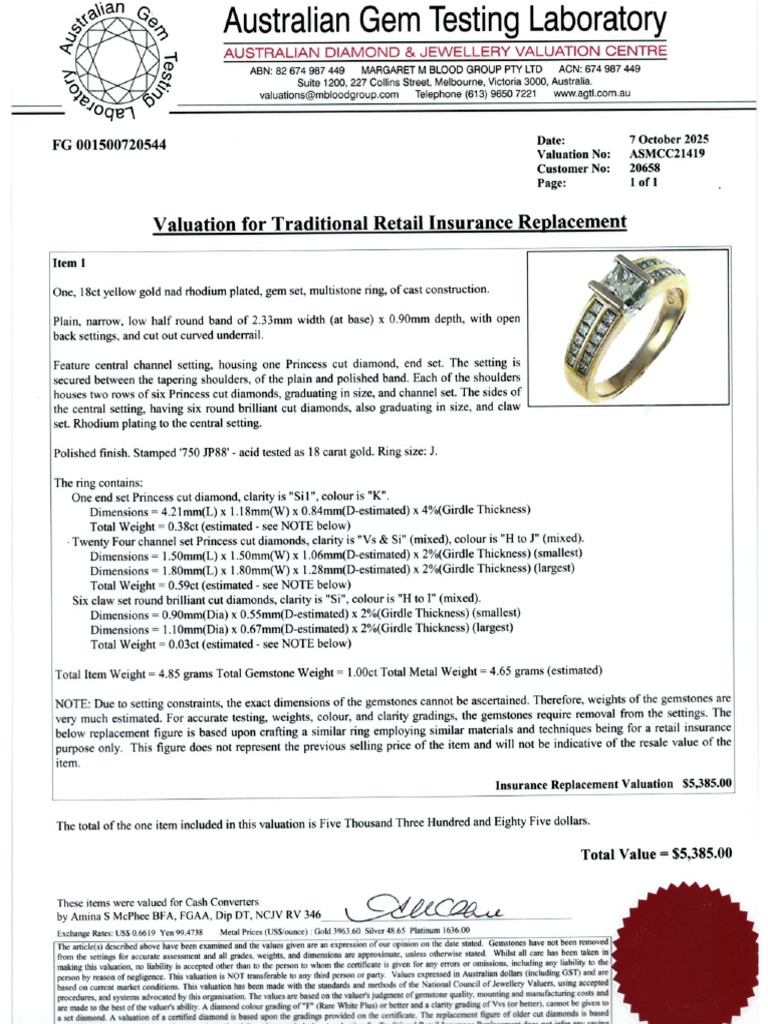 5385 Valuation Certificate 001500720544 | PDF