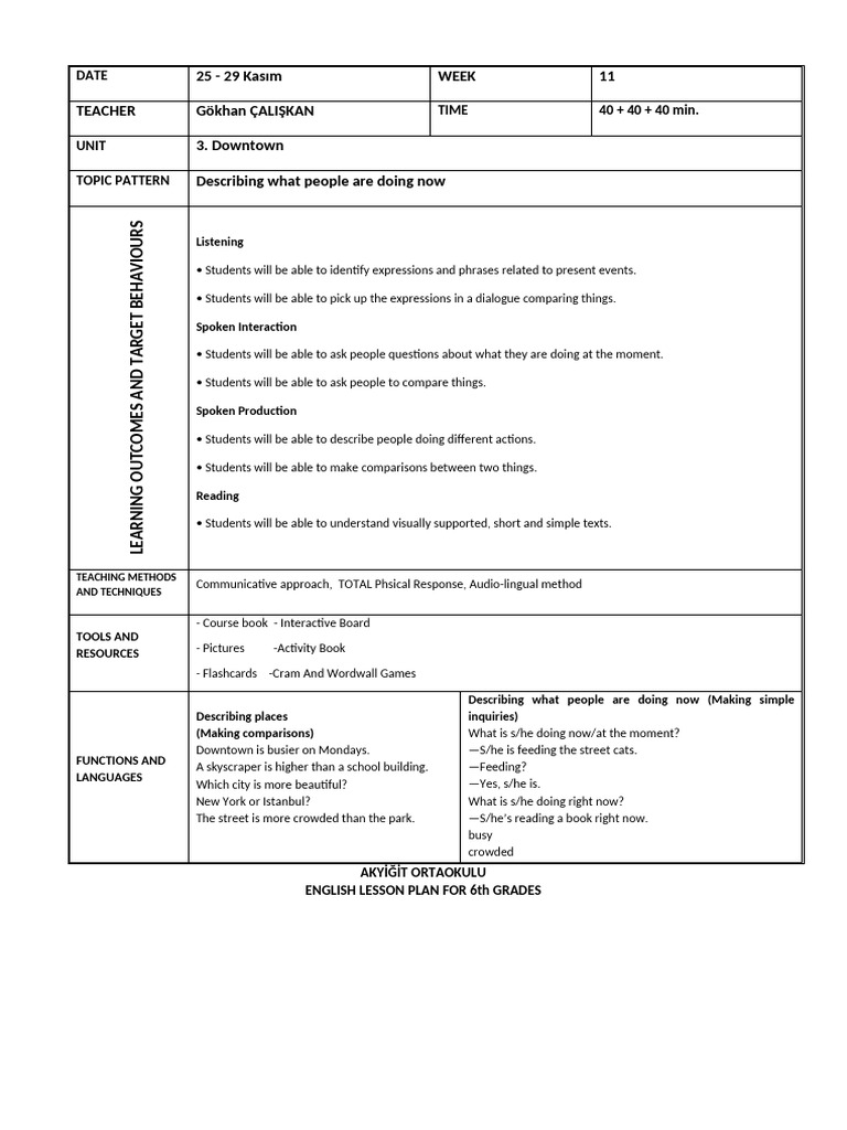 6th Grade English Lesson Plan: Downtown | PDF | Education Theory ...
