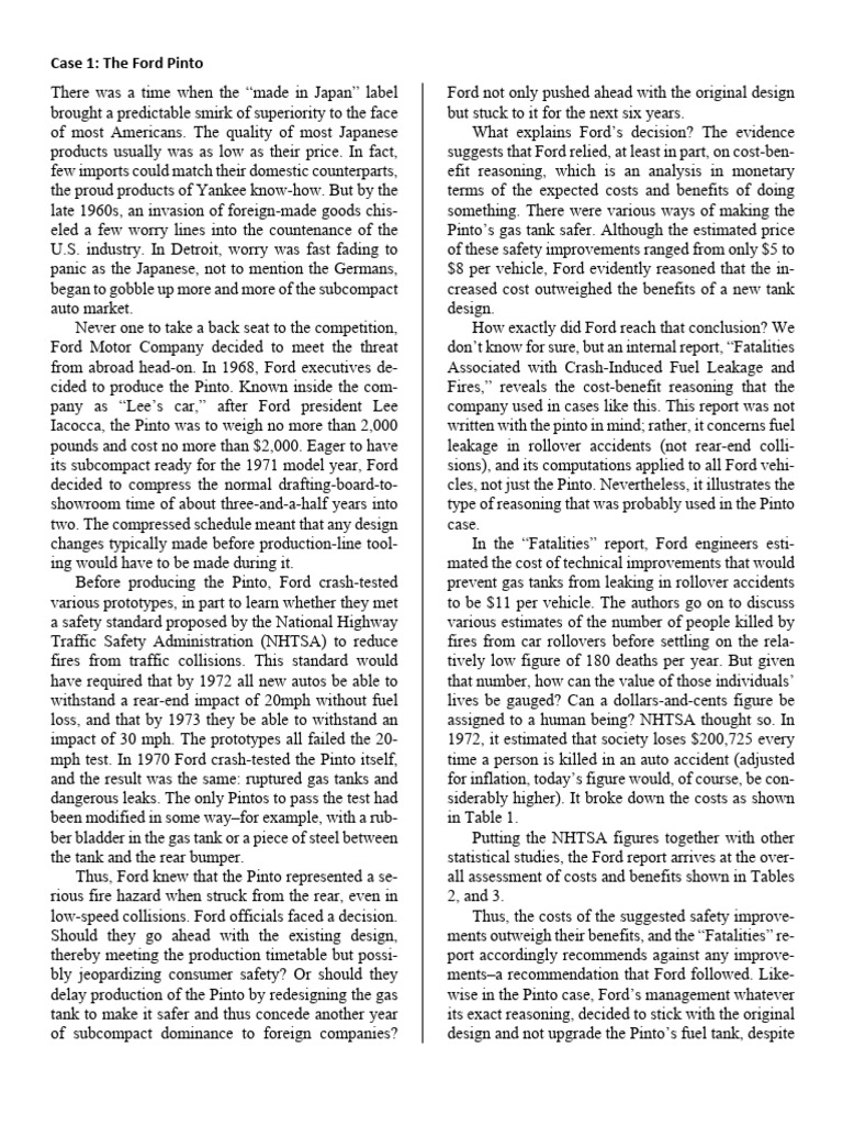 Ford Pinto Case - With No Questions | PDF | Traffic Collision ...
