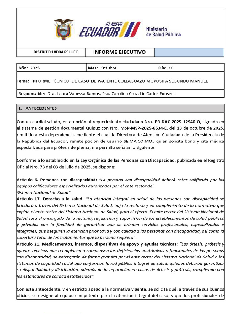 Informe Collaguazo Segundo Ok | PDF | Hospital | Invalidez