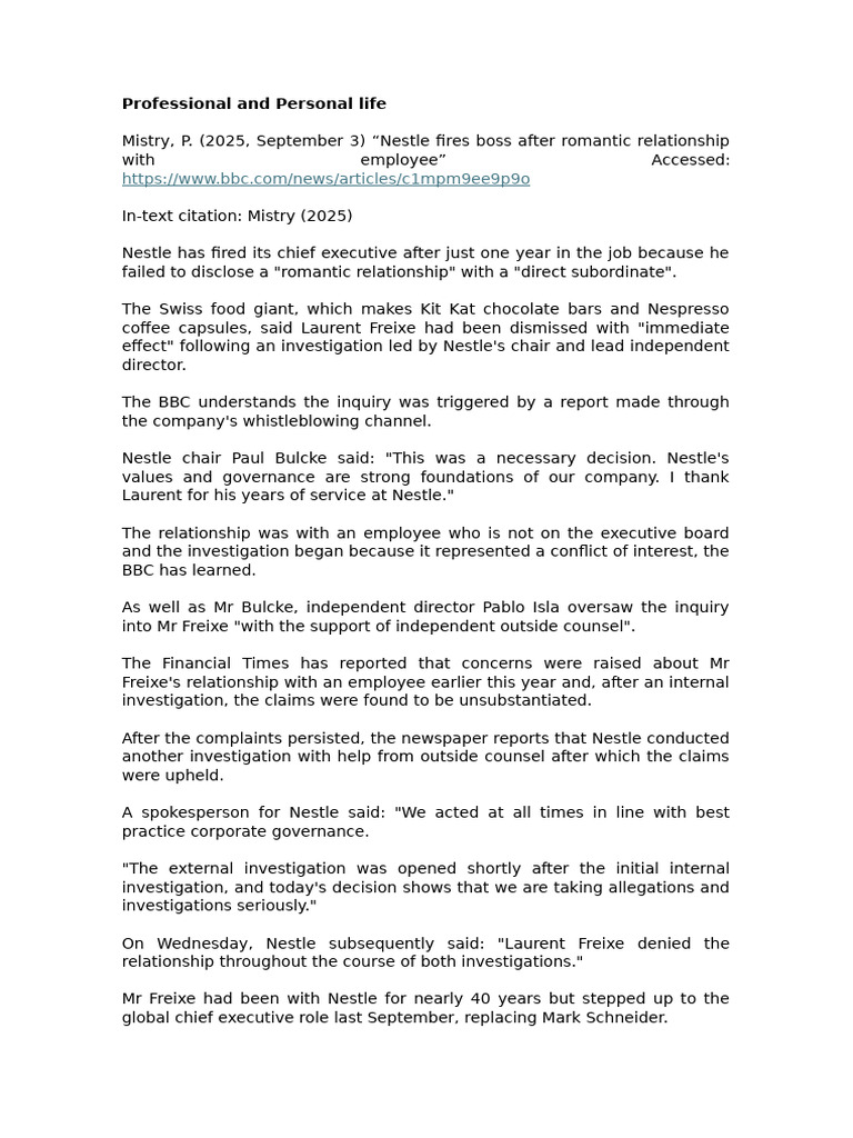 Professional and Personal Life | PDF | Nestlé