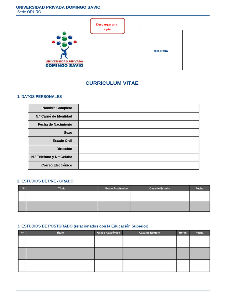 Hoja de Vida Upds | PDF