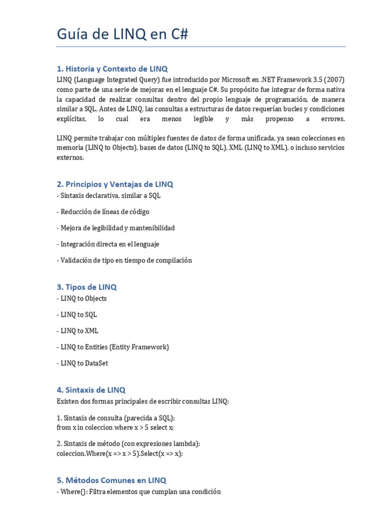 Guia LINQ CSharp | PDF | Consulta integrada de idiomas | Ciencias de la Computación