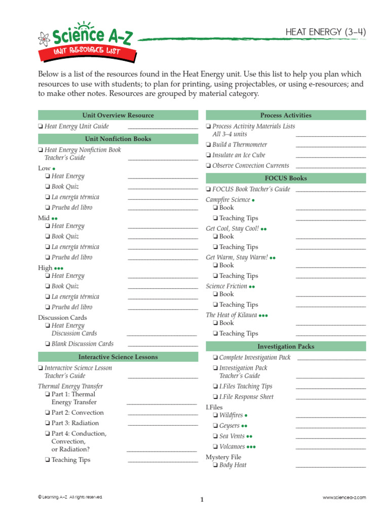 Heat Energy Unit Resource List | PDF | Thermodynamics | Transport Phenomena