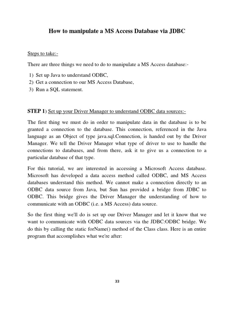 Manipulate MS Access DB via JDBC | PDF | Microsoft Access | Databases