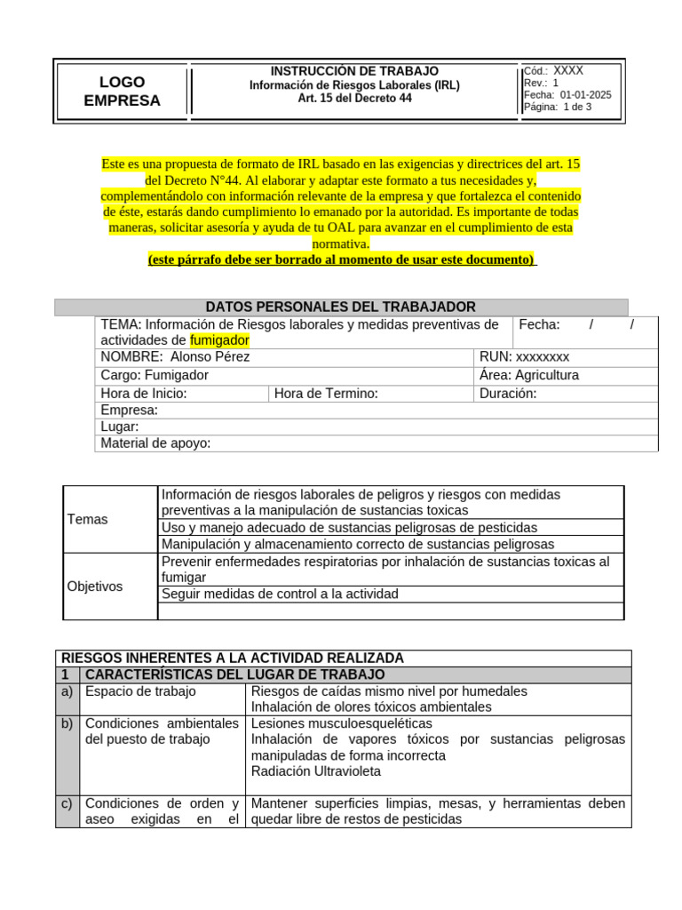 Form Irl Fumigador | PDF | Pesticida | Residuos peligrosos