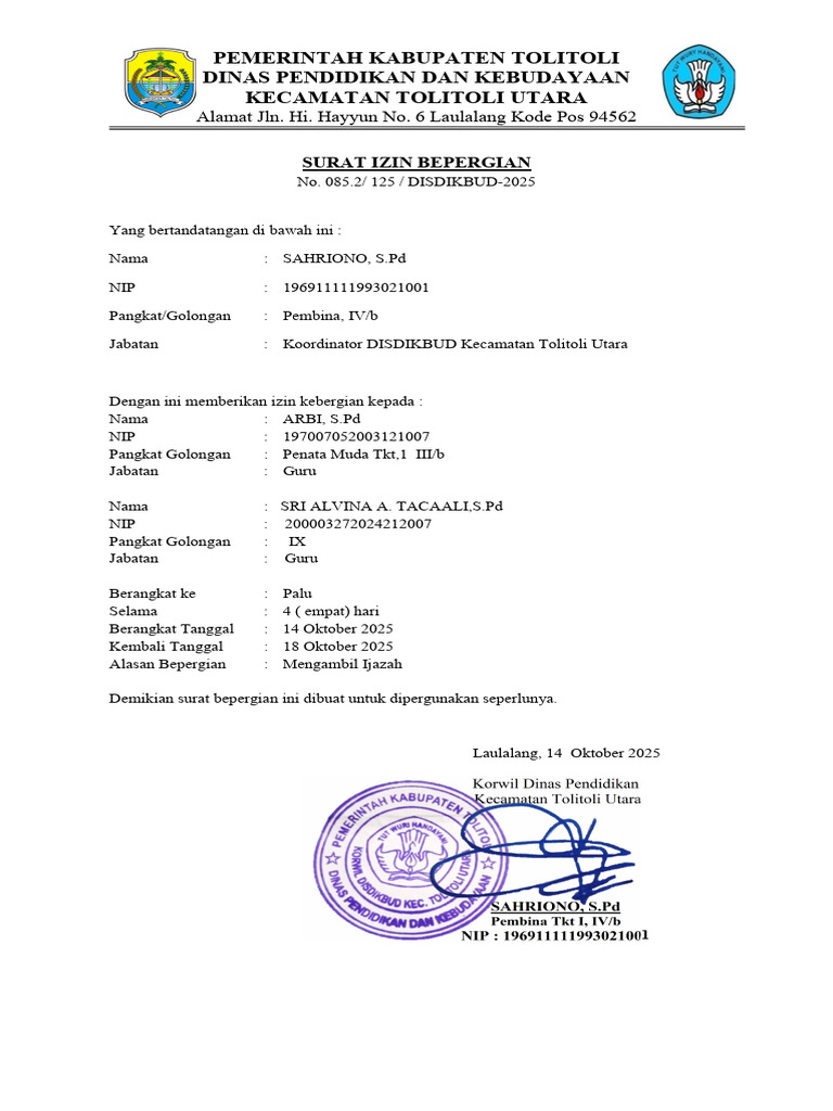 Surat Izin Bepergian - Arbi | PDF