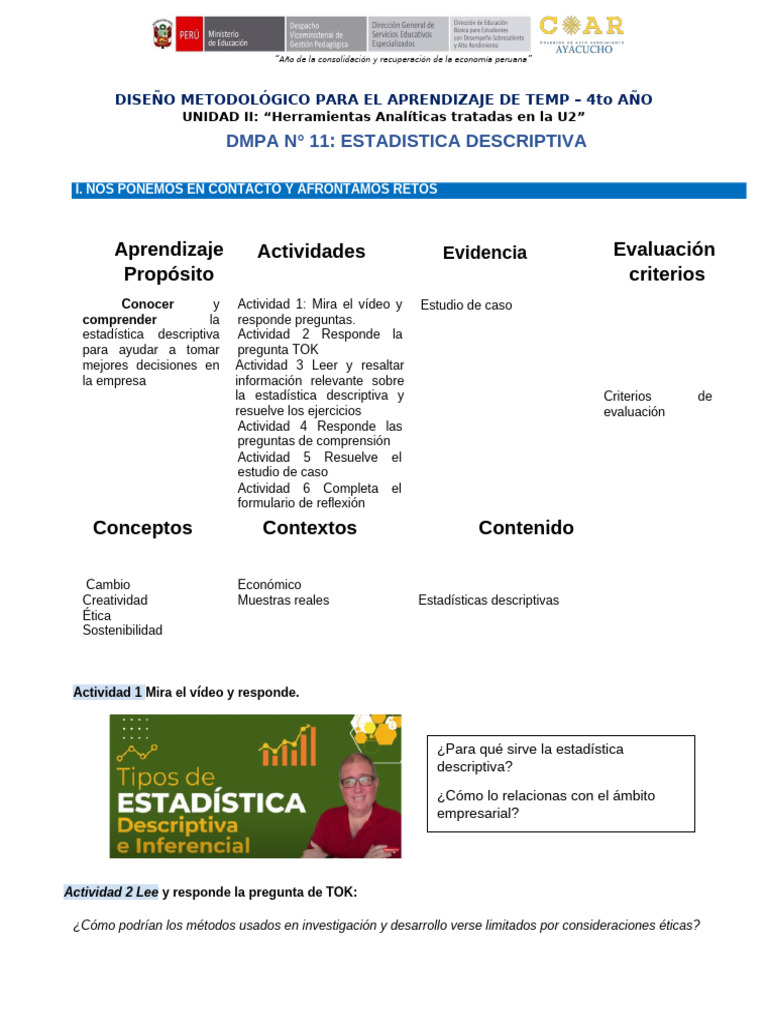 Cuarto Dmpa 14 Estadística Descriptiva | PDF | Desviación Estándar | Datos