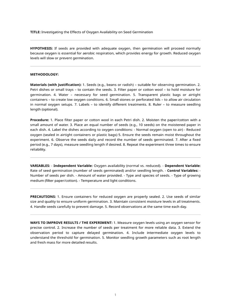 Oxygen Seed Germination | PDF | Seed | Germination