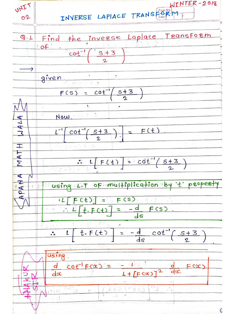 Unit-2 Inverse Laplace Transform Important Question PYQ | PDF