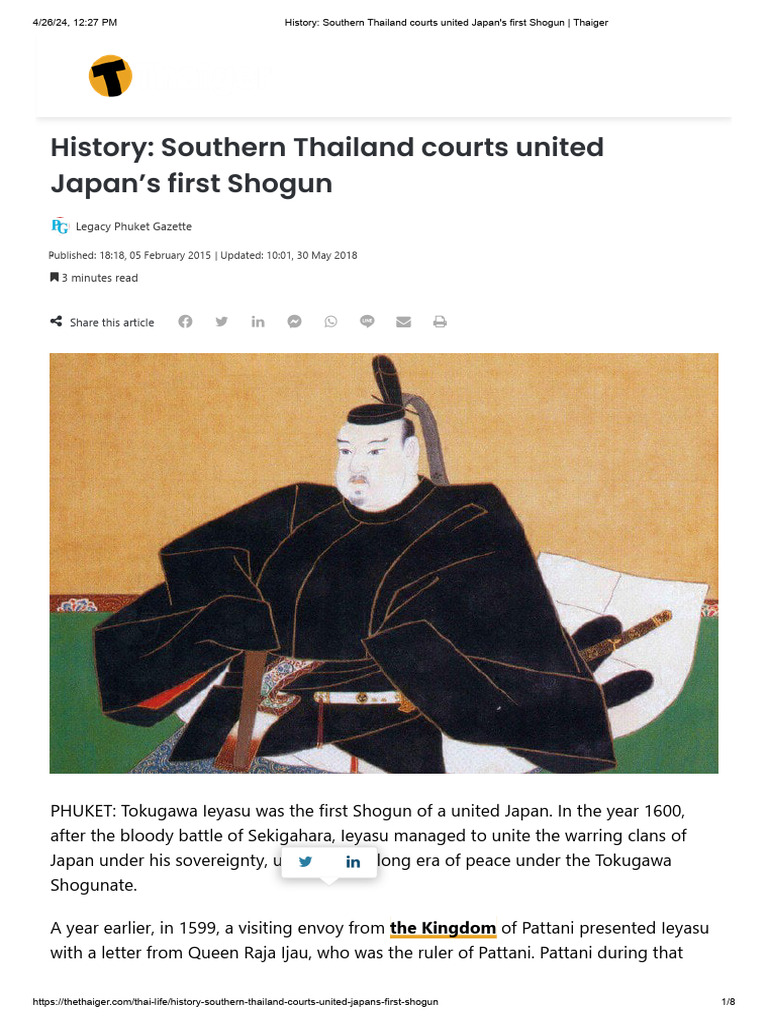 History - Southern Thailand Courts United Japan's First Shogun - Thaiger | PDF | Shogun | Empire ...