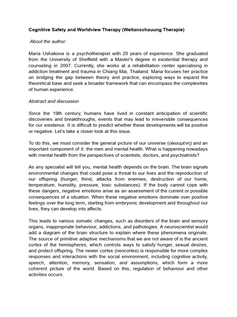 Cognitive Safety and Worldview Therapy W | PDF | Psychotherapy | Soul