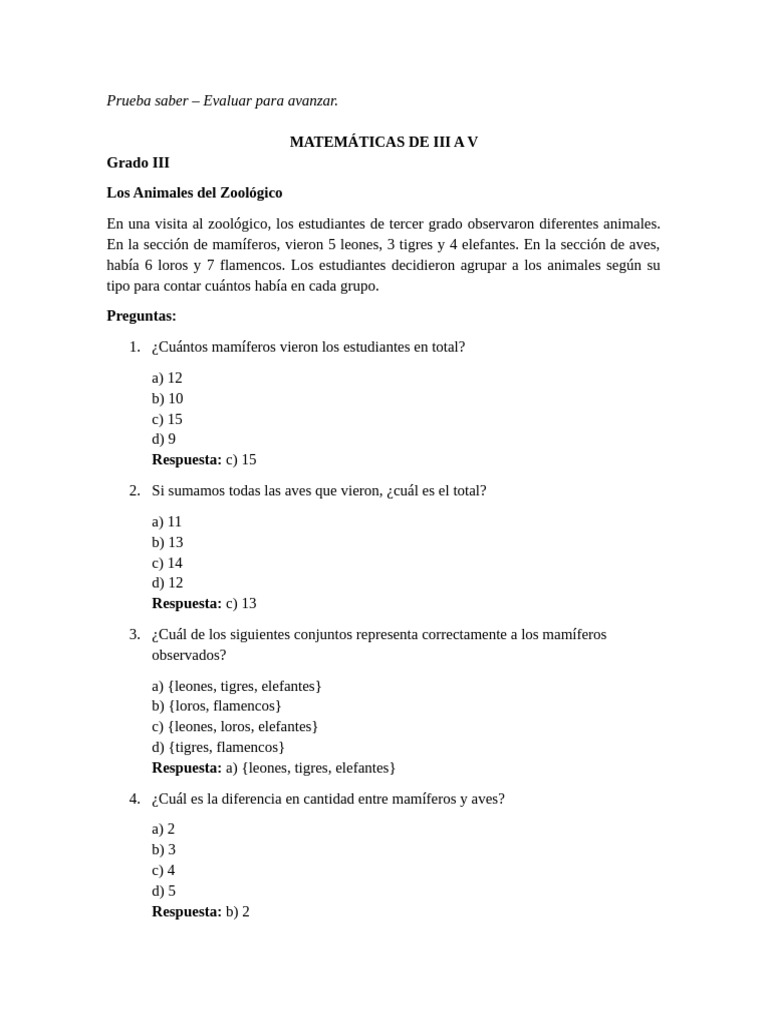 Prueba Sabe Matemáticas | PDF | Sustracción