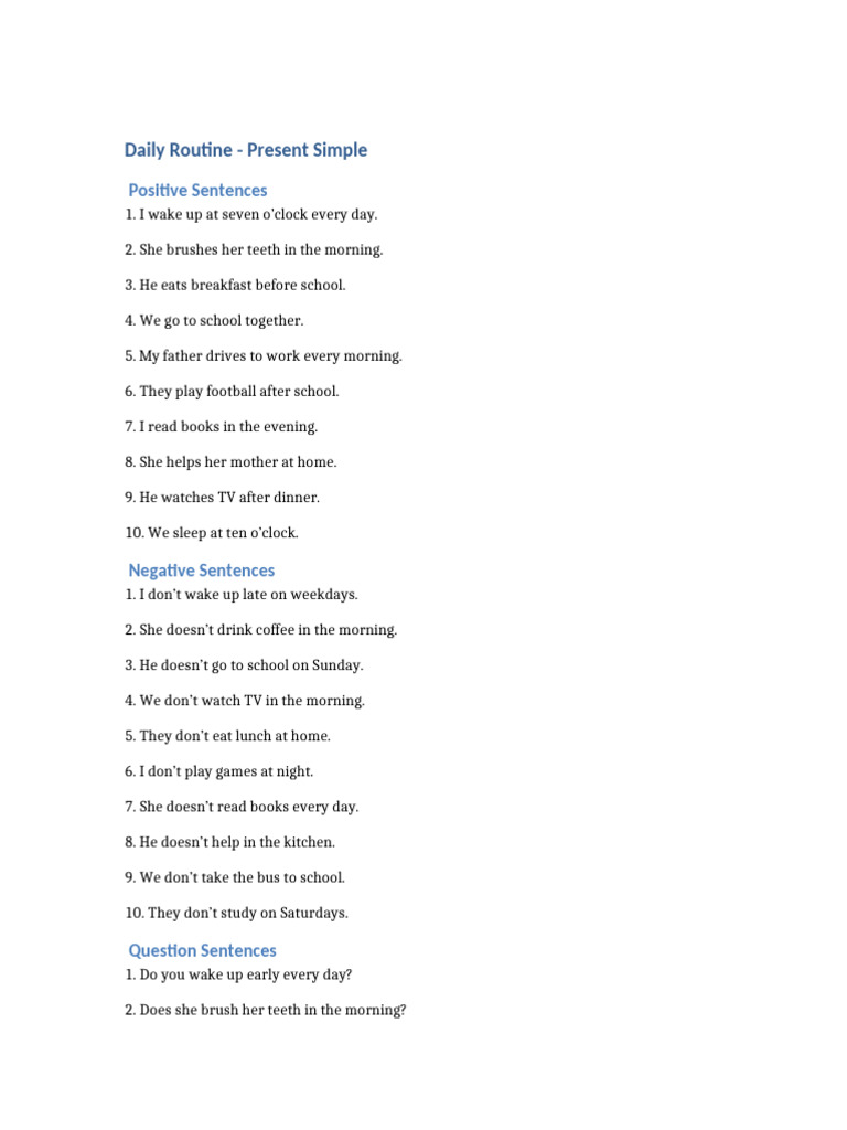 Daily Routine Present Simple | PDF