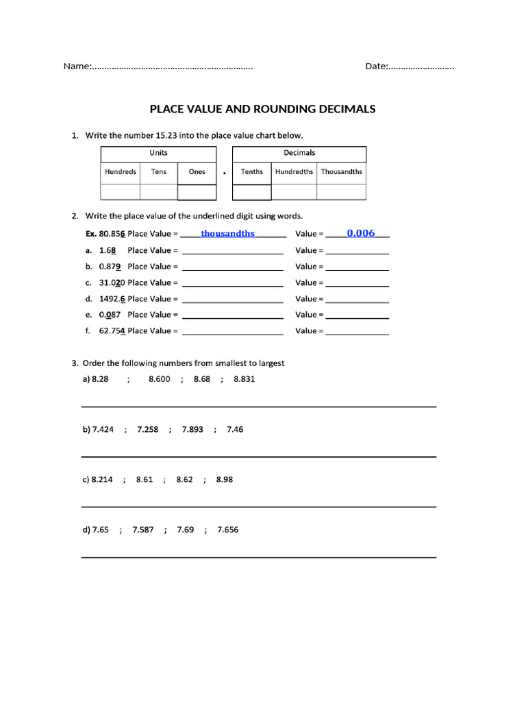 Decimals - Place Value & Rounding | PDF