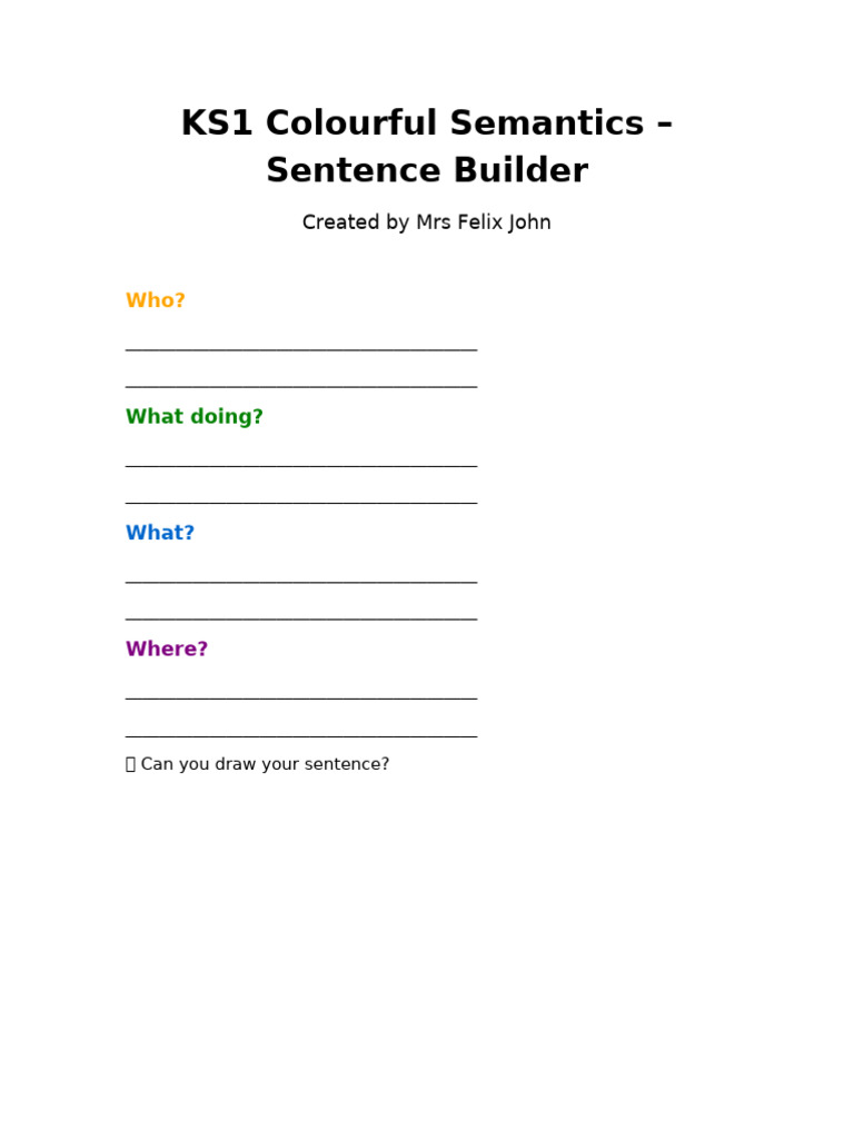 KS1 Colourful Semantics Template | PDF