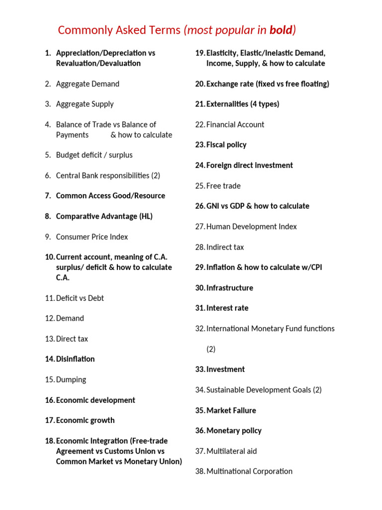 Most Commonly Asked IB Economic Terms & Diagrams | PDF | Price ...