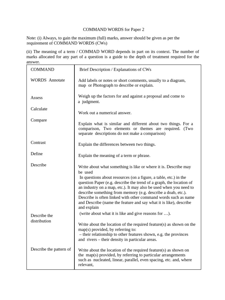 Command Words for Geography | PDF | Knowledge | Information