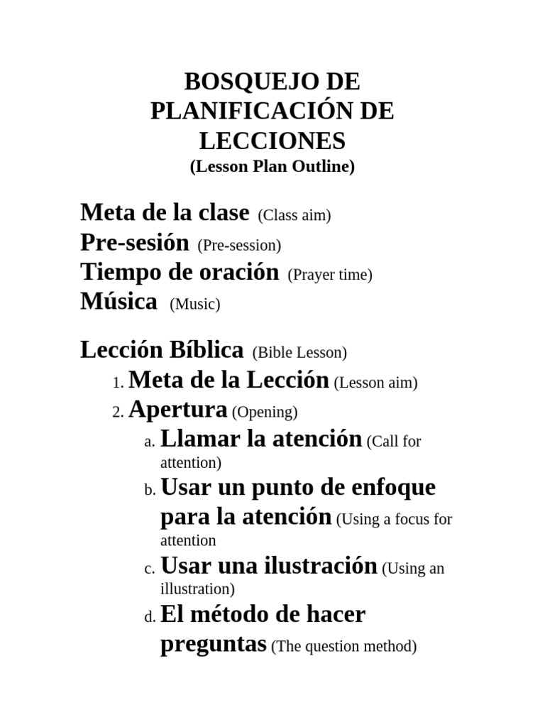 LESSON PLAN OUTLINE-English Spanish | PDF