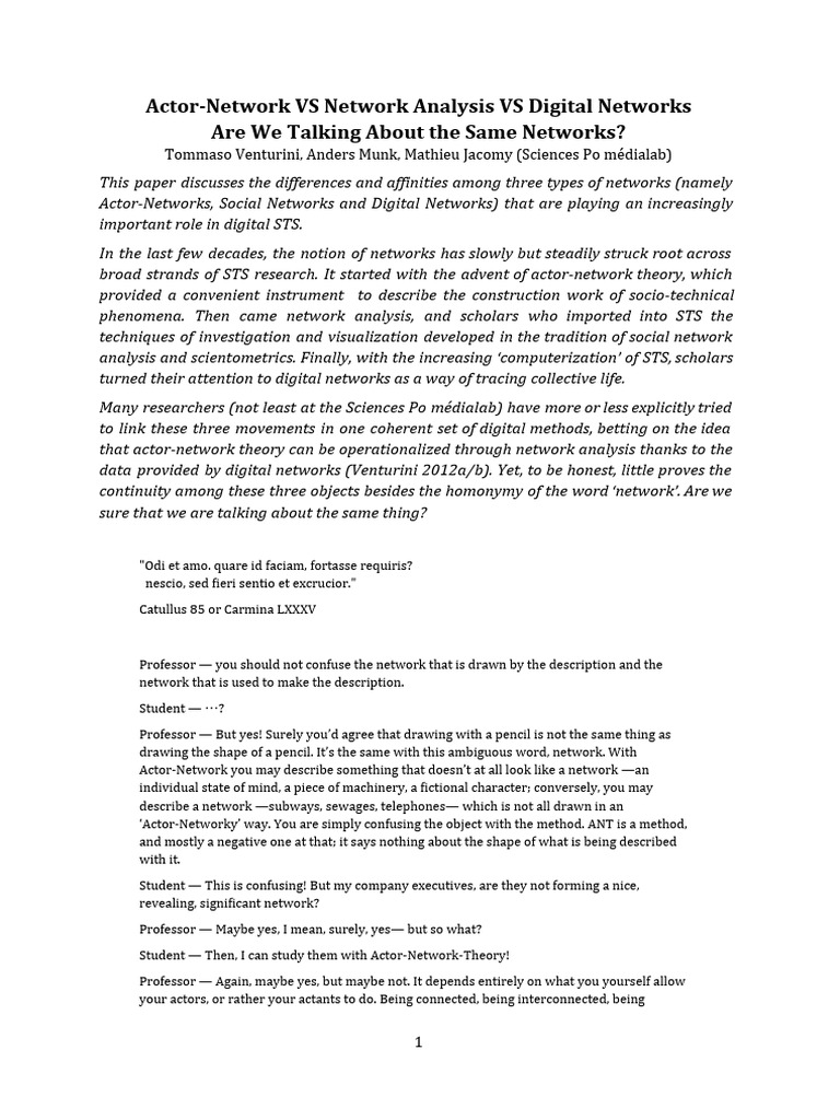 Comparing Actor-Networks and Digital Networks | PDF | Vertex (Graph ...