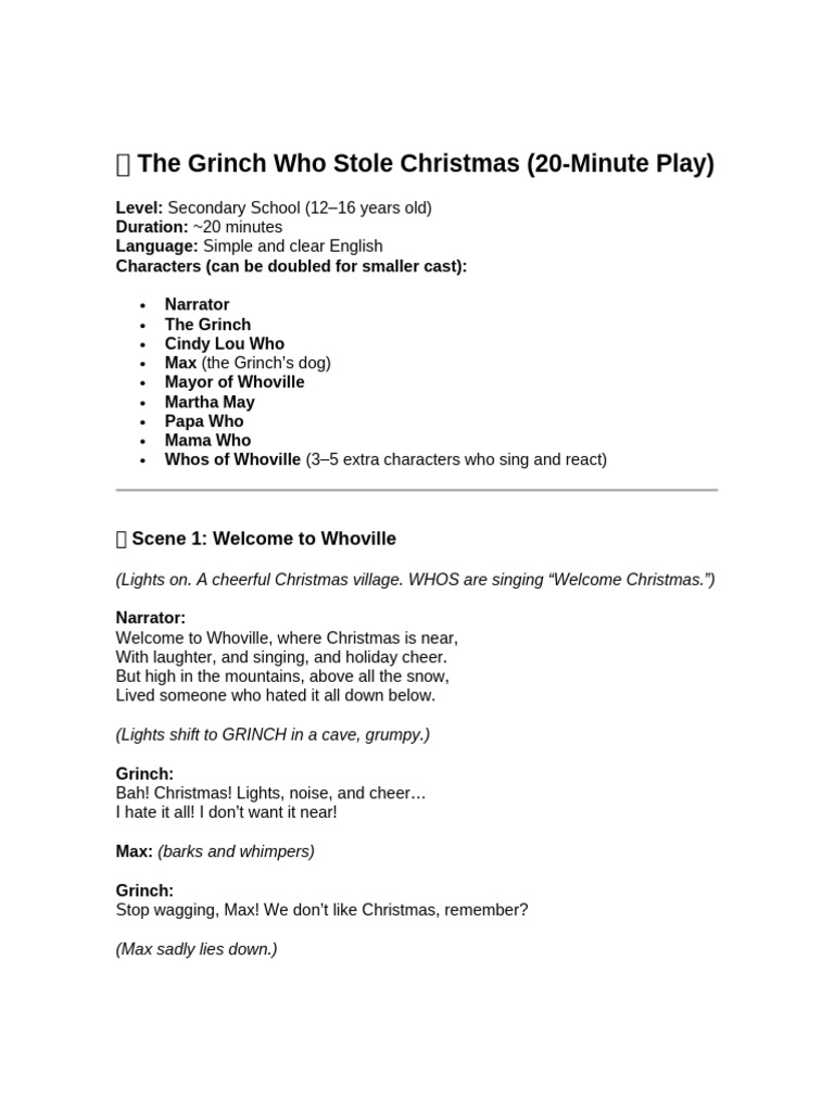 Grinch Christmas Play for Teens | PDF