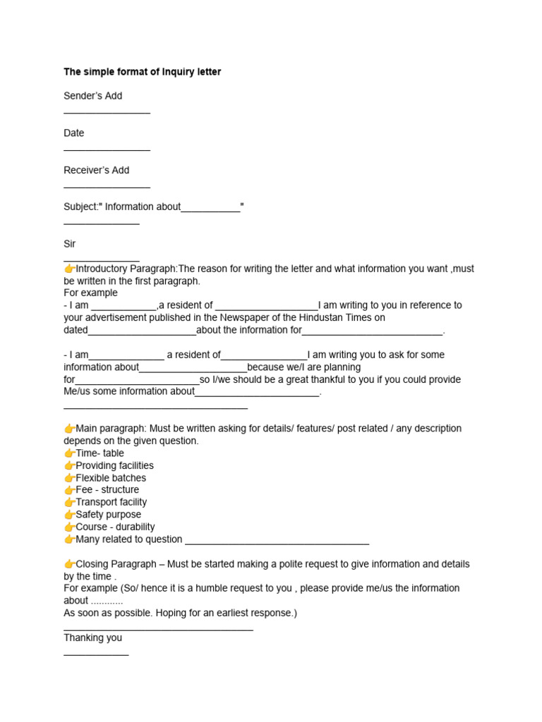 The Simple Format of Inquiry Letter | PDF | Inquiry