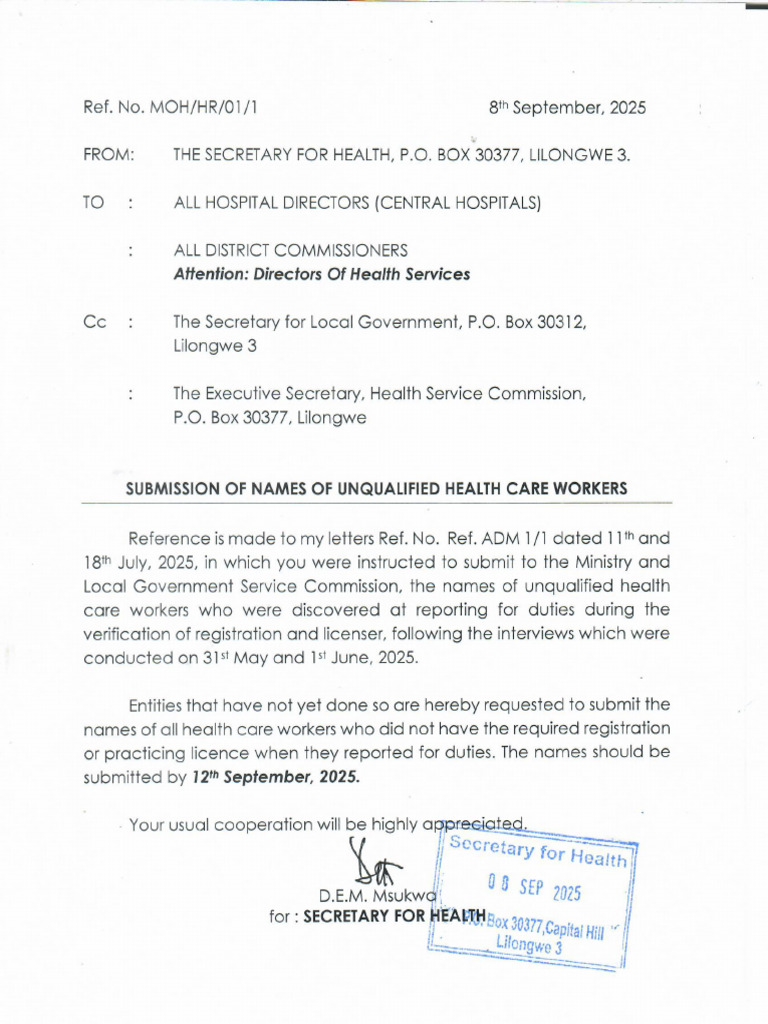 Letter Un Qualifed Health Workers | PDF