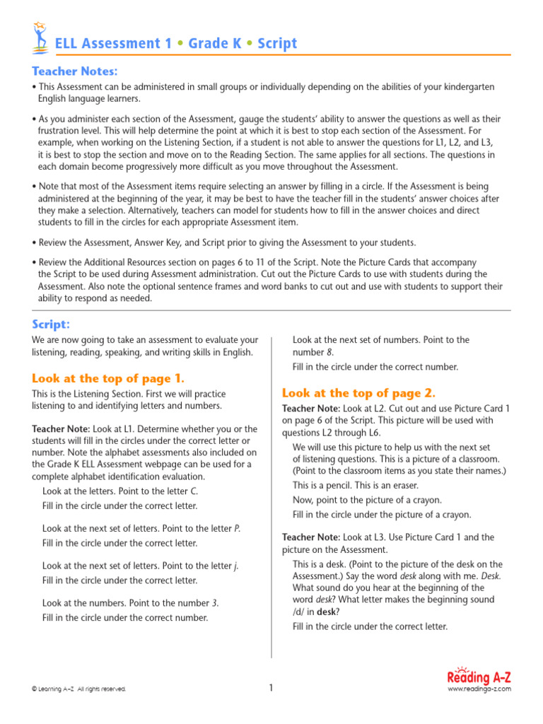 Ell GRK Asmt1 Assessment Script Directions | PDF | Human Communication ...