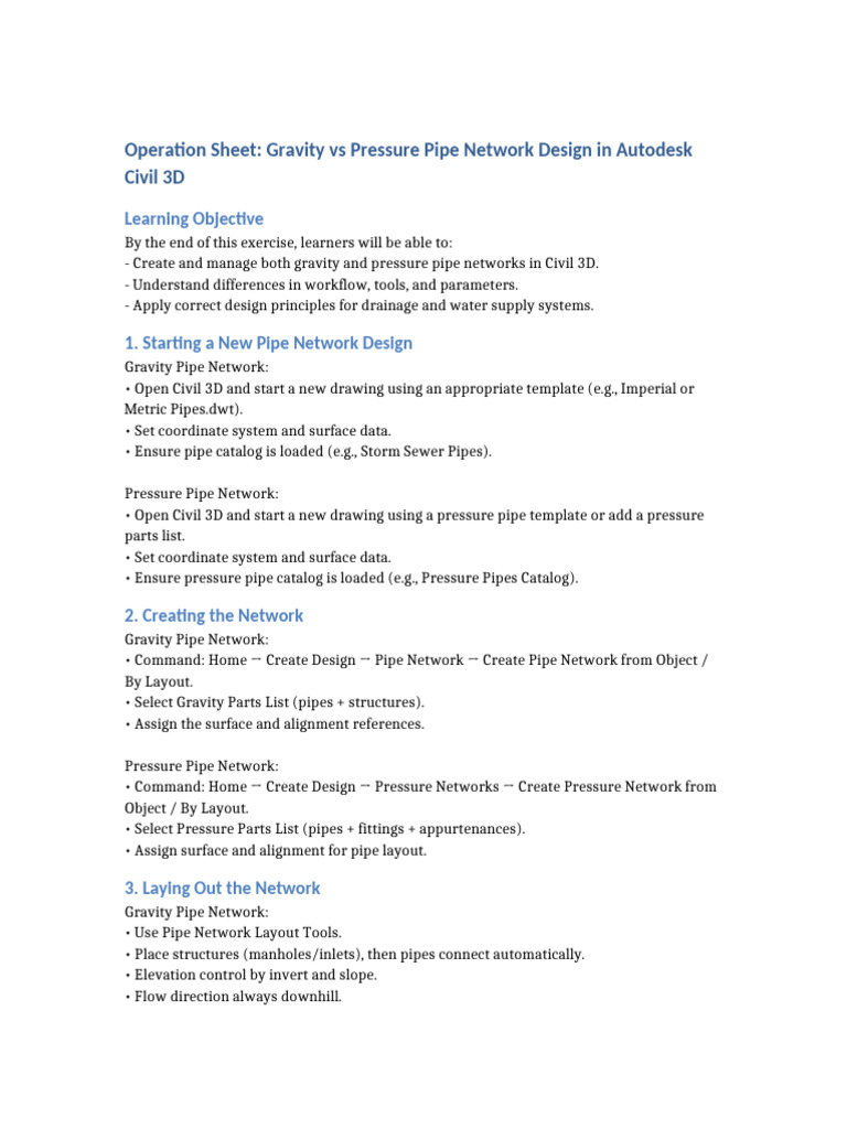 Civil 3D Pipe Network Design Guide | PDF | Pipe (Fluid Conveyance ...