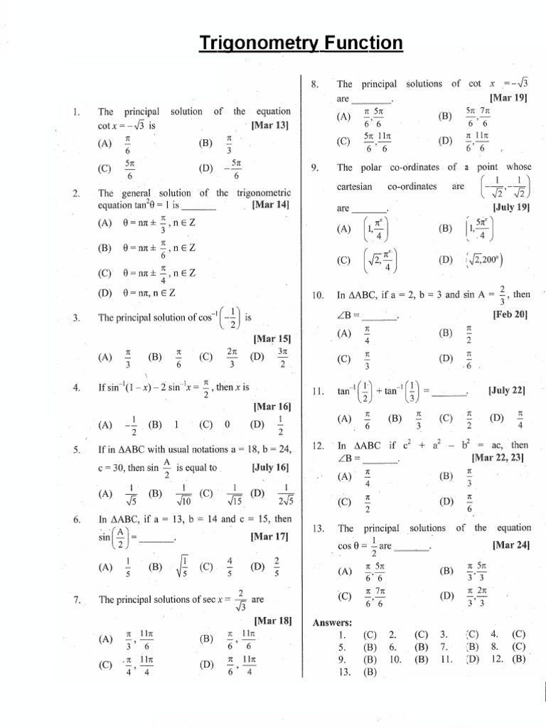 12th Trigonometry Assignment | PDF