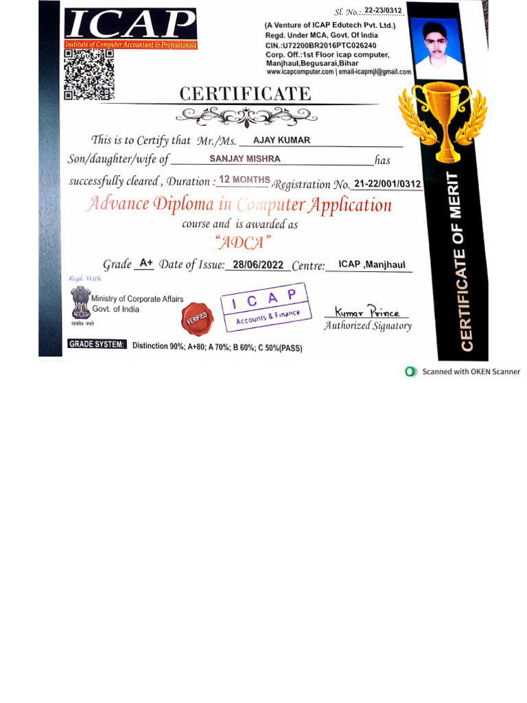 Adca Certificate | PDF