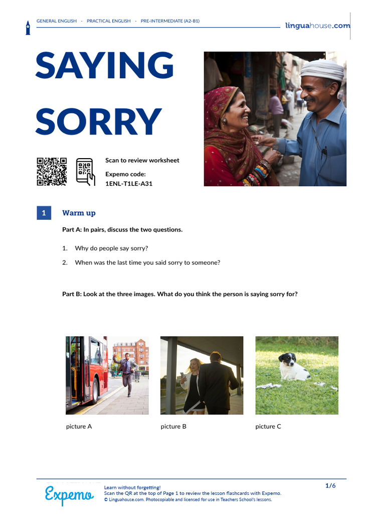 Saying Sorry British English Student A2 B1 | PDF