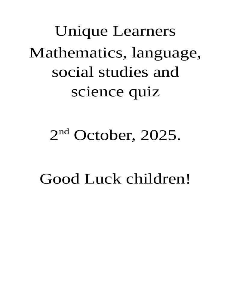 Unique Learners Grade 4-6 Quiz | PDF