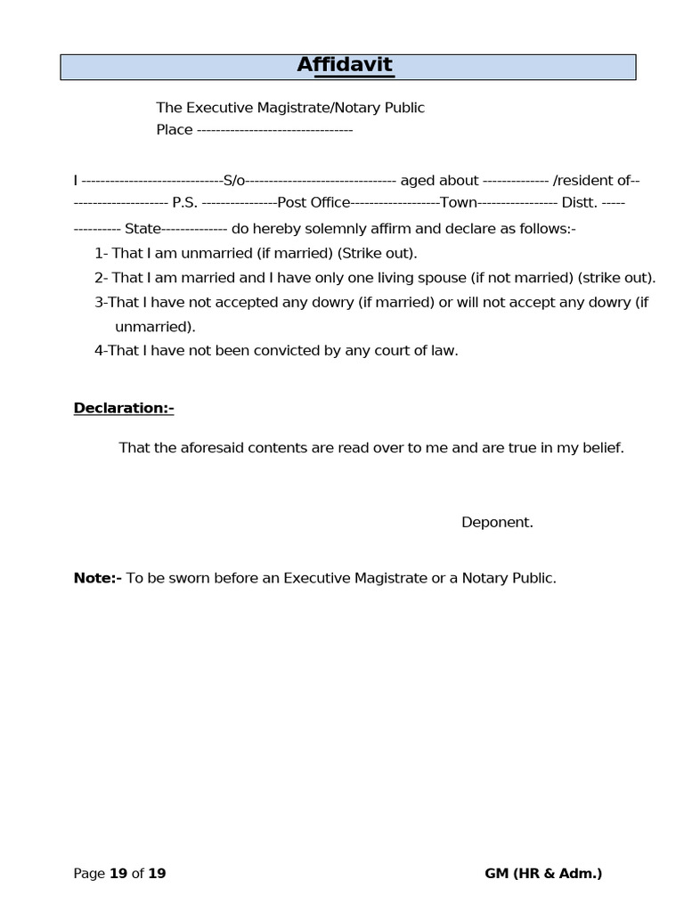 Affidavit Declaration Template | PDF